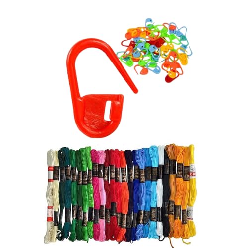 Gemsy Crochet Locking Stitch Markers Set of 25 and Embroidery Thread 50 ...