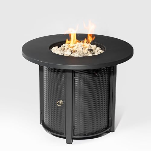 32'' Round Gas Fire Pit, 50,000 BTU Steel Outdoor Fire Tables, Fire ...