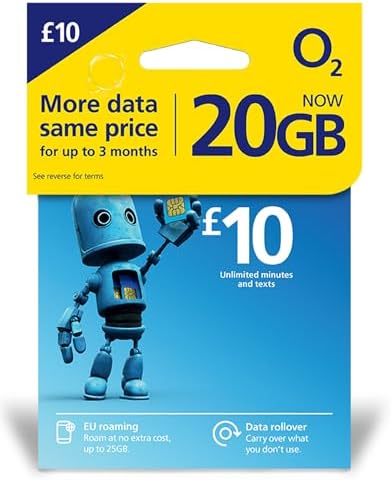O2 SIM Card UK & EUROPE (ROAM FREE) PREPAID PAYG £10 Bundle - 8GB ...