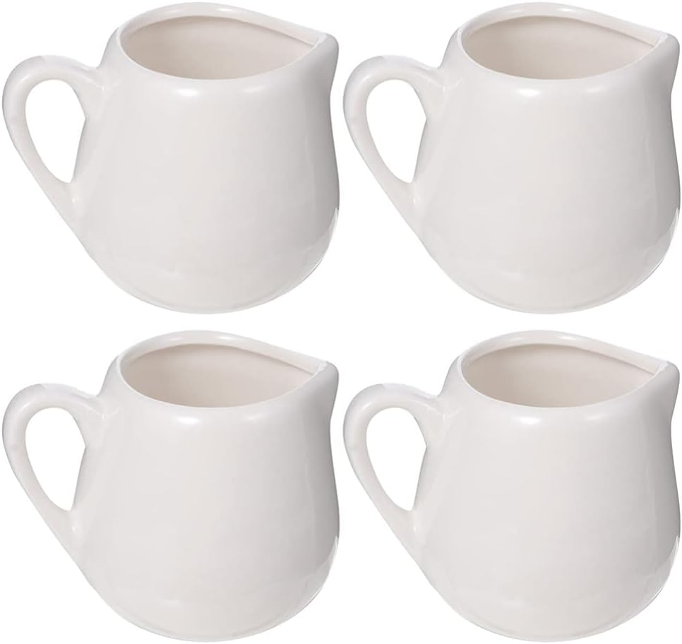 Cabilock 4 Pcs 100ml Mini Milk Jugs, White Ceramic Gravy jug with ...