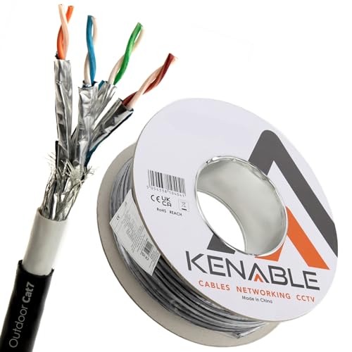 kenable Direct Burial External CAT7 Outdoor COPPER Ethernet Network Cable Reel Gel [50 metres ...