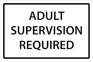 Adult supervision required, black and white safety sign - Self adhesive ...
