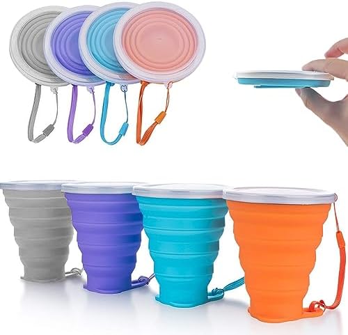 4pcs Collapsible Silicone Cup, 270ml Lightweight Travel Cup with Lid ...