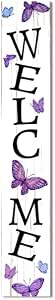 Amazon.com: Lucidhisun Purple Butterflies Welcome Porch Decor Welcome ...