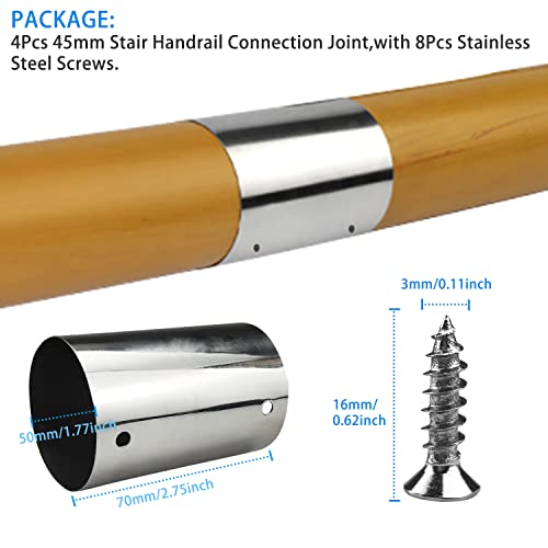 4Pcs 50mm Stair Handrail Connection Joint,Ultra-Thin 0.4mm Stainless ...