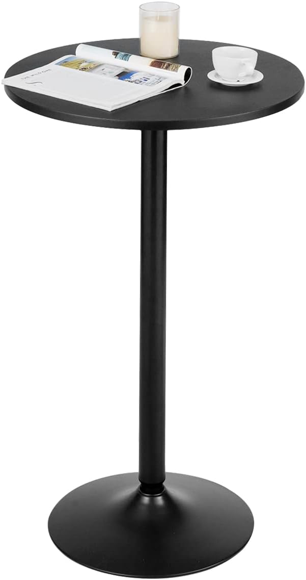 HOMCOM Adjustable Round Bistro Bar Table with PVC Leather Top Steel ...