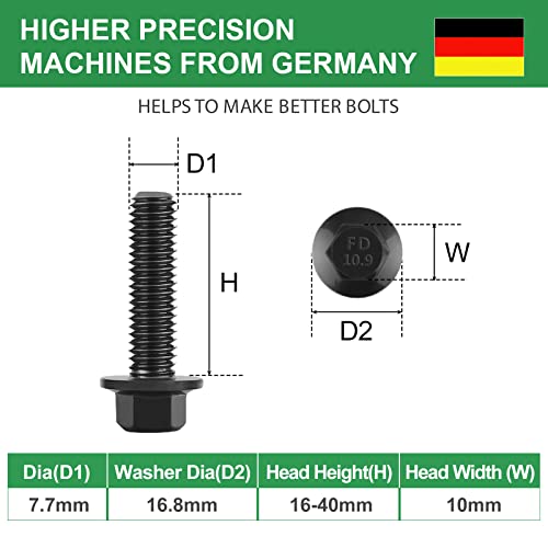 Snapklik.com : FOLIV M8 X 1.25 Bolt, 180PCS M8 Flange Hex Head Bolts ...