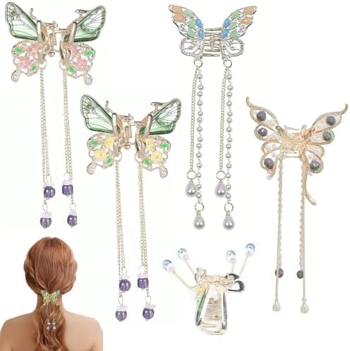 Amazon.com : KuuGuu 4 PCS Tassel Butterfly Hair Clips Metal Butterfly ...