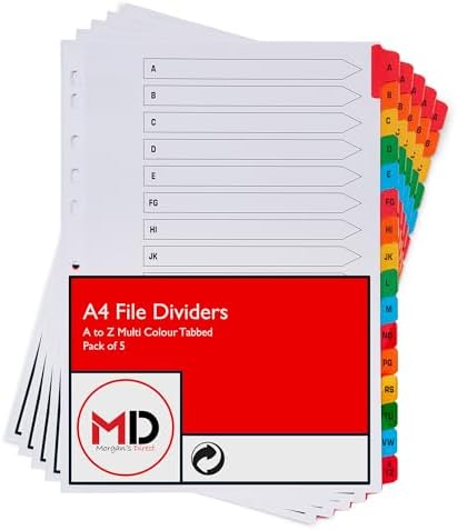 A4 A-Z File Dividers with Coloured Alphabet Index Tabs - Multi Hole ...