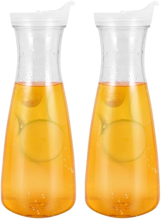 Smallterm 2Pcs 1L Plastic Water Carafes with White Flip Tab Lids- Food ...