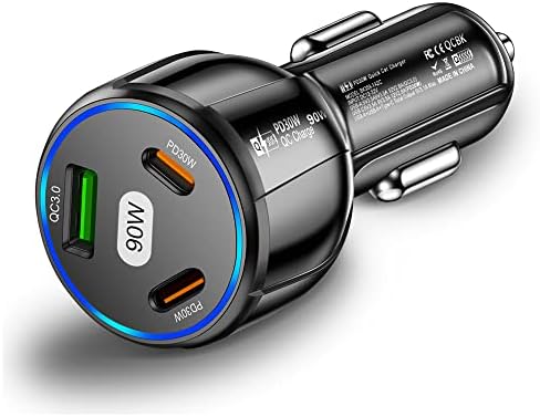 Amazon.com: Sewvstr 3-Port Car Charger Adapter, 90W PD &QC3.0 Fast Charging Car Cigarette ...