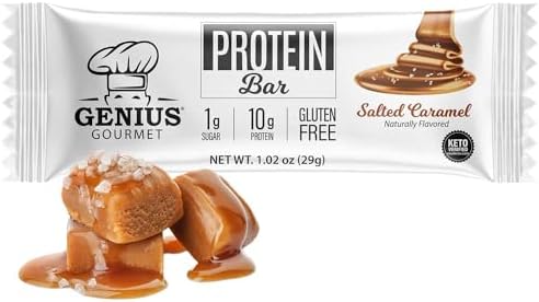 Amazon.com : Genius Gourmet Protein Bar, Salted Caramel Keto Snack, Low ...