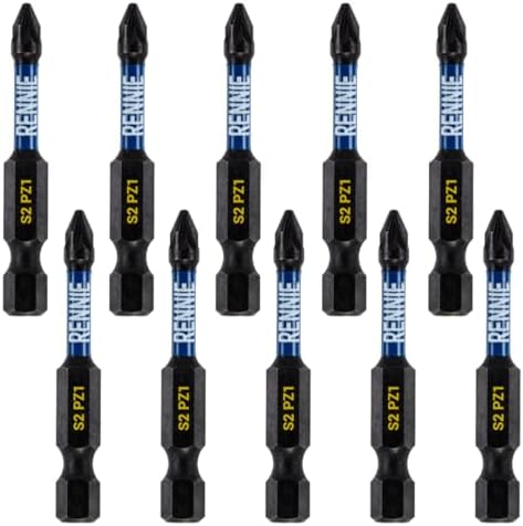 10 x Rennie Tools 50mm Long PZ1 Impact Screwdriver Driver Bits Set ...
