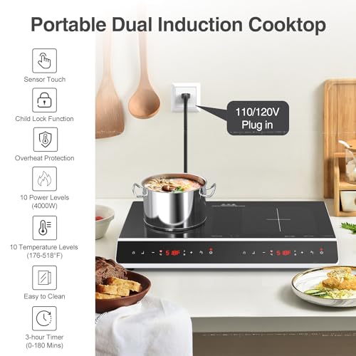 Double Induction Cooktop, 24 inch 4000W Induction cooktop 2 burner ...
