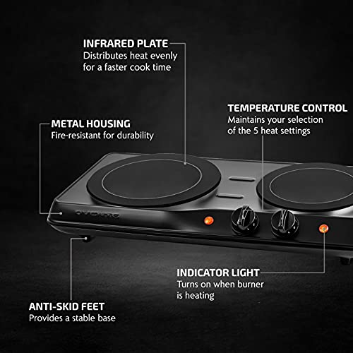 OVENTE Countertop Infrared Double Burner, 1700W Electric Hot Plate and ...