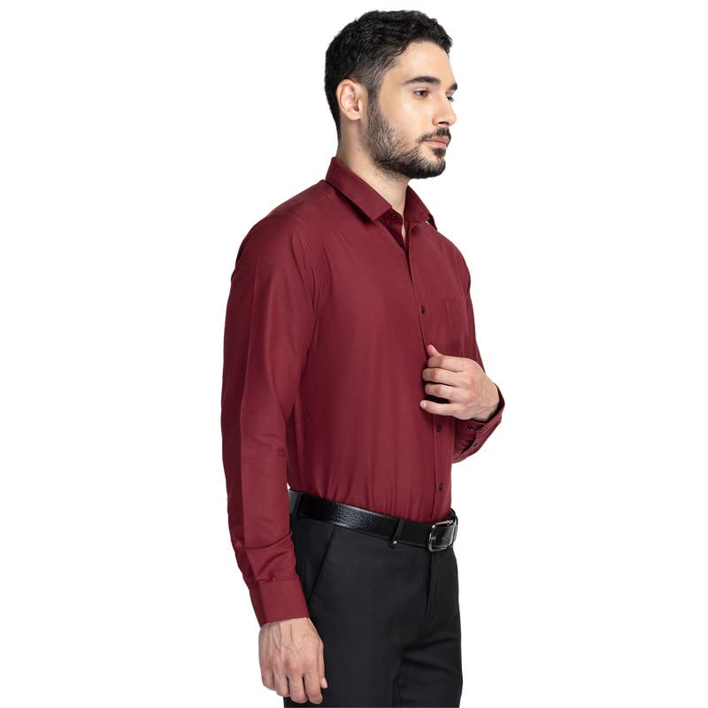 Buy Oxemberg Men's Cotton Blend Slim Fit Formal Shirt (Maroon, 38 ...