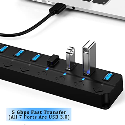USB 3.0 Hub, 7 Port USB Extension Hub for Laptop, Multiple USB Port ...