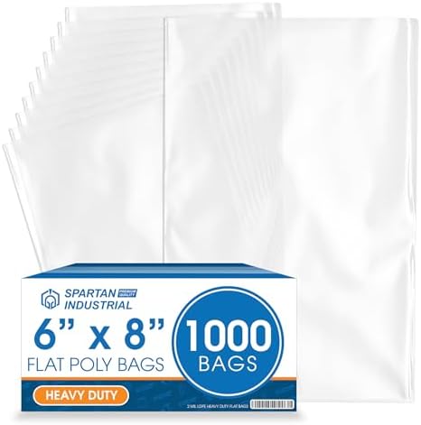 Amazon.com: 6" X 8" Open-End Flat Poly Bags (1000 Count) - 2 Mil Clear ...