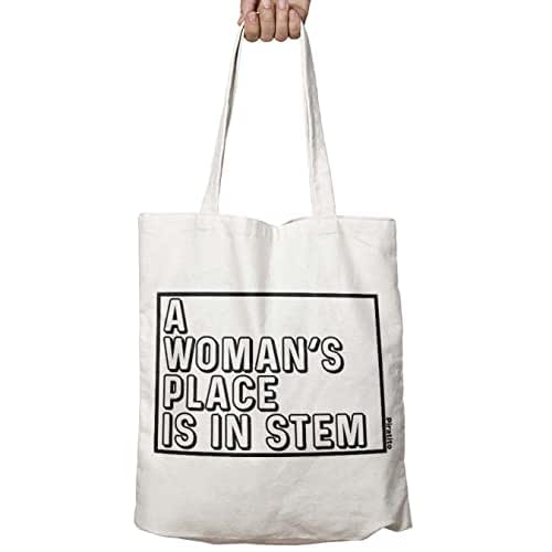 Amazon.com: A WOMAN'S PLACE IS IN STEM natural cotton canvas tote bag ...