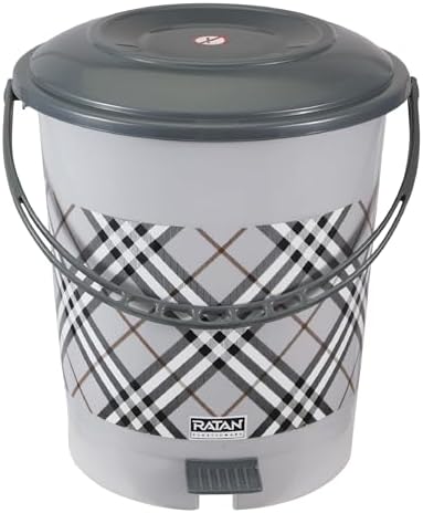 RATAN PLASTICWARE BON BON Checks Print 18 Litres Plastic Dustbin with ...