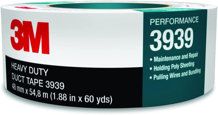 3M 3939 Heavy Duty Duct Tape, Silver, Rubber, 48 mm x 54.8 m, 9.0 mil ...