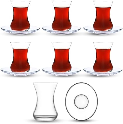 Amazon.com | Red Co. Set of 6 Small 4 Oz Turkish Clear Glass Tea Cups ...