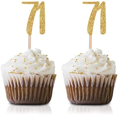 Amazon.com: Gold Happy 71st Birthday Cupcake Topper, 24-Pack Number 71 ...