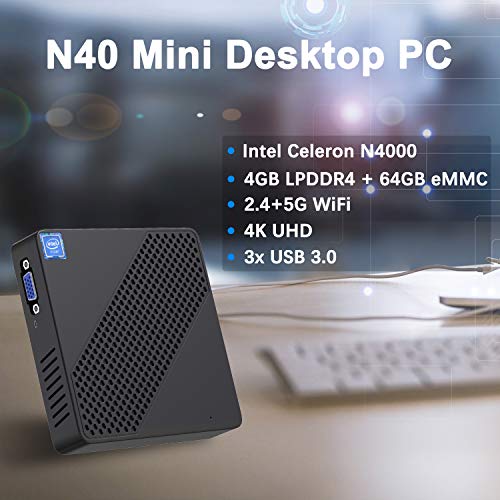 N40 Mini PC, UHD 4K@60Hz, Intel Celeron N4000(up to 2.6GHz), Fanless ...