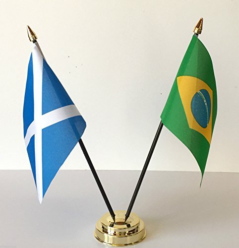 Scotland & Brazil Double Friendship Table Flag Set with gold base+59mm ...