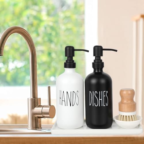 Amazon.com: Kitchen Soap Dispenser Set,17 OZ Matte Glass Dish Soap ...