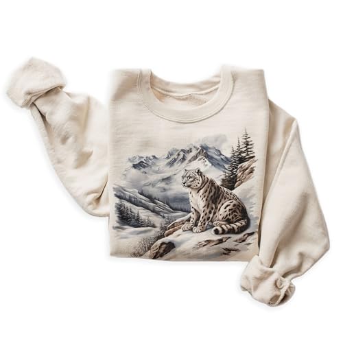 Amazon.com: Vintage Snow Leopard Wilderness Scene Sweatshirt - 90s ...