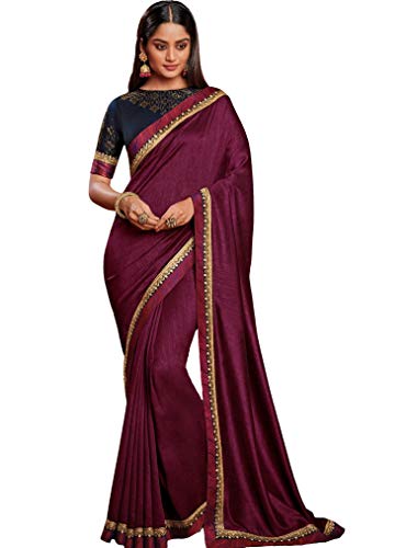 Buy VANYA Stone Work Embroidered Women Woven Silk Saree with Dark Blue ...