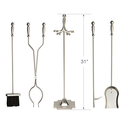 Snapklik.com : UniFlame, F-7547, 5-Piece Satin Pewter Fireplace Tools Set