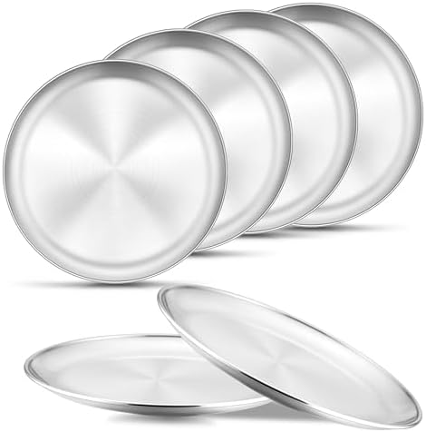 Amazon.com | Eslite 6-Piece 18/10 Stainless Steel Round Plates,Dinner ...