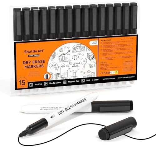 Dry Erase Markers, Shuttle Art 15 Pack Black Magnetic Whiteboard ...
