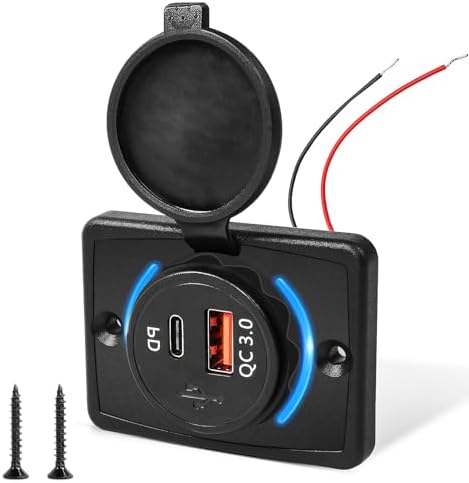 Prise USB RV 12V, Qidoe 38W PD3.0 USB-C et QC3.0 USB-A Double USB 12V Chargeur de Voiture avec ...