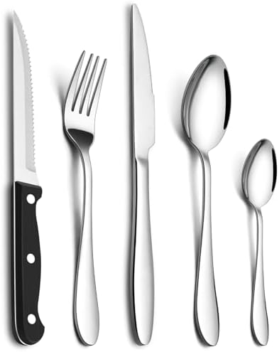 Homikit Cutlery Sets with Steak Knives, 30-Piece Stainless Steel ...