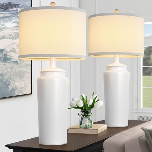 Kondras 26’’ Ceramic Table Lamps Set of 2, Farmhouse White Bedside ...