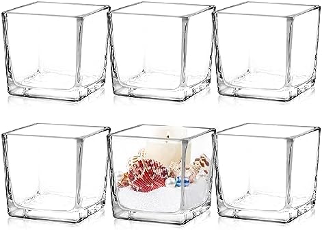 Amazon.com: HWASHIN Set of 6 Square Glass Vases 4 x 4 Inch, Clear Cube ...