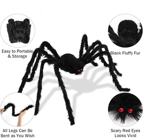 3 Pack Halloween Giant Spider Decorations, Black Realistic Large Spider ...