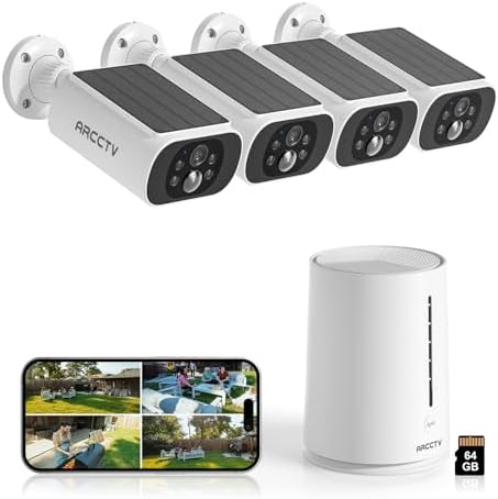 Amazon.com: ARCCTV Solar Security Cameras Wireless Outdoor, 4 Cam-Kit ...