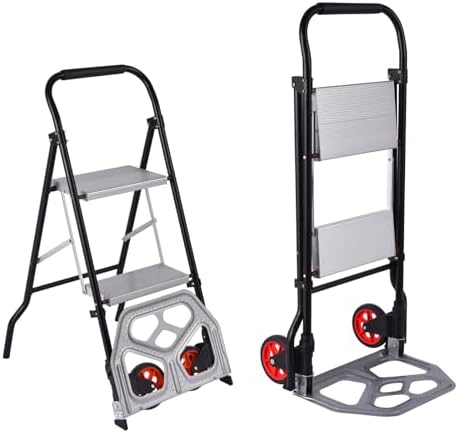 ExGizmo Aluminum Hand Truck,2 in 1 Folding Step Ladder,Portable ...