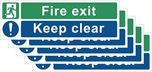 Pack of 5 self adhesive vinyl Fire exit keep clear signs : Amazon.co.uk ...