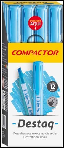 Caneta Marca Texto, Compactor, Destaq, Azul Fluorescente, Caixa com 12 ...