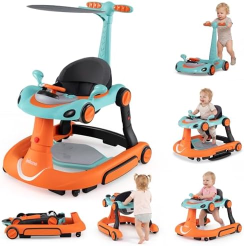 Amazon.com : INFANS 6-in-1 Foldable Baby Walker, Converts Push Car to ...