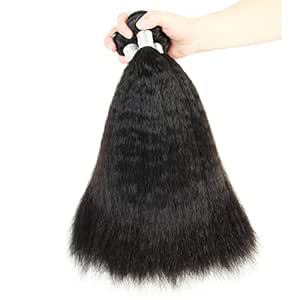 Amazon.com : LINYINGYH Yaki Straight Bundles Human Hair Kinky Straight Bundles Weave Real ...