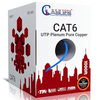 Cat6 Plenum Solid Bare Copper 1000ft 550Mhz Network Bulk UTP Cable Blue ...