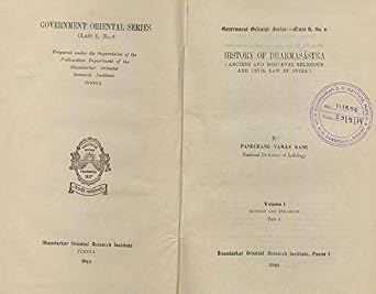 History of Dharmasastra - Volume 1 part 1 : Pandurang Vaman Kane ...