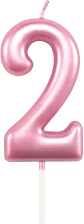 Amazon.com: 2nd Birthday Candle Two Years Pink Happy Birthday Number 2 ...