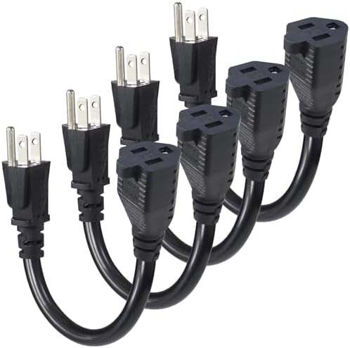 KUNCAN Short Power Extension Cord - 15A 6 Inch 3 Prong Outlet Saver ...